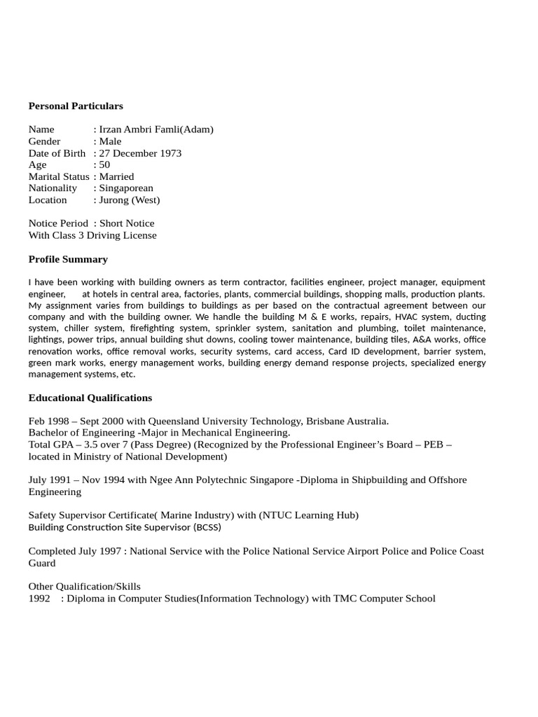 Mechanical Engineer Profile and Experience | PDF | Ships | Oil Tanker
