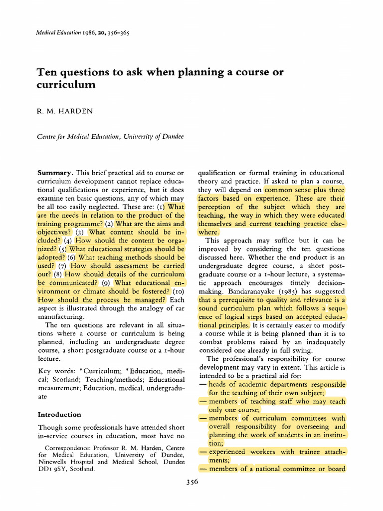 4.1.Ten Questions to Ask When Planning a Course or Curriculum | PDF ...