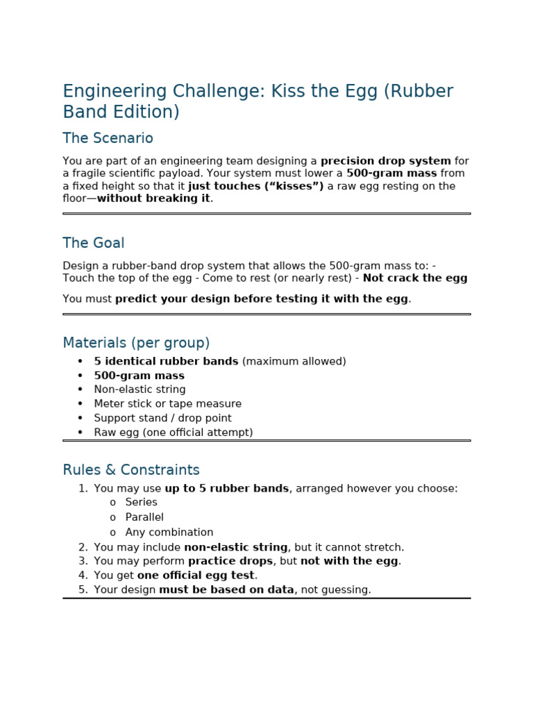 Rubber Band Egg Drop Engineering Challenge | PDF
