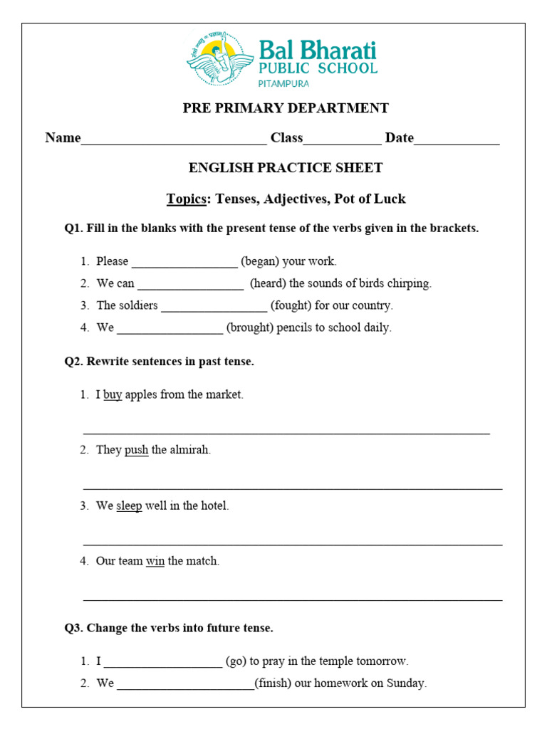 English Practice Sheet | PDF