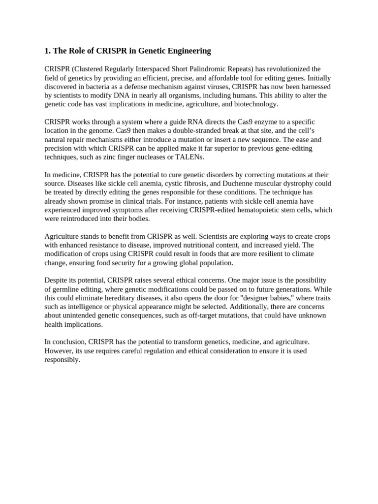 CRISPR's Impact on Genetics and Ethics | PDF