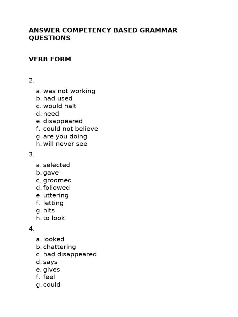 Answer Competency Based Grammar Questions | PDF