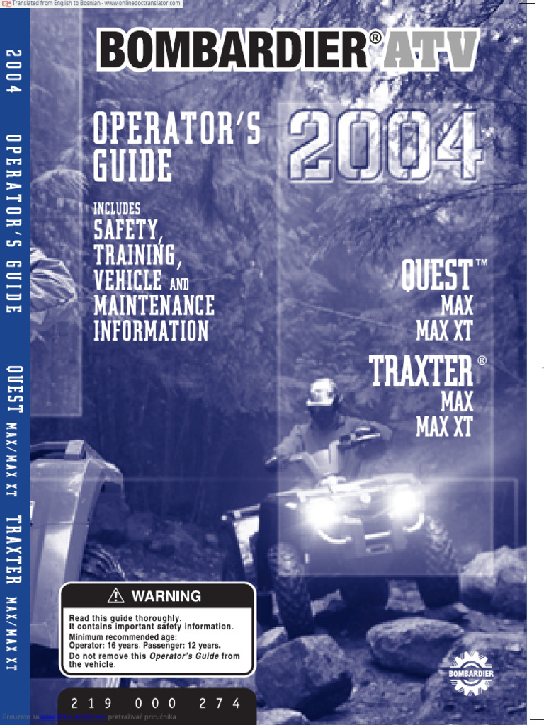 BOMBARDIER Quest Max 2004 Korisničko Upustvo 2004 Bosanski en-bs | PDF