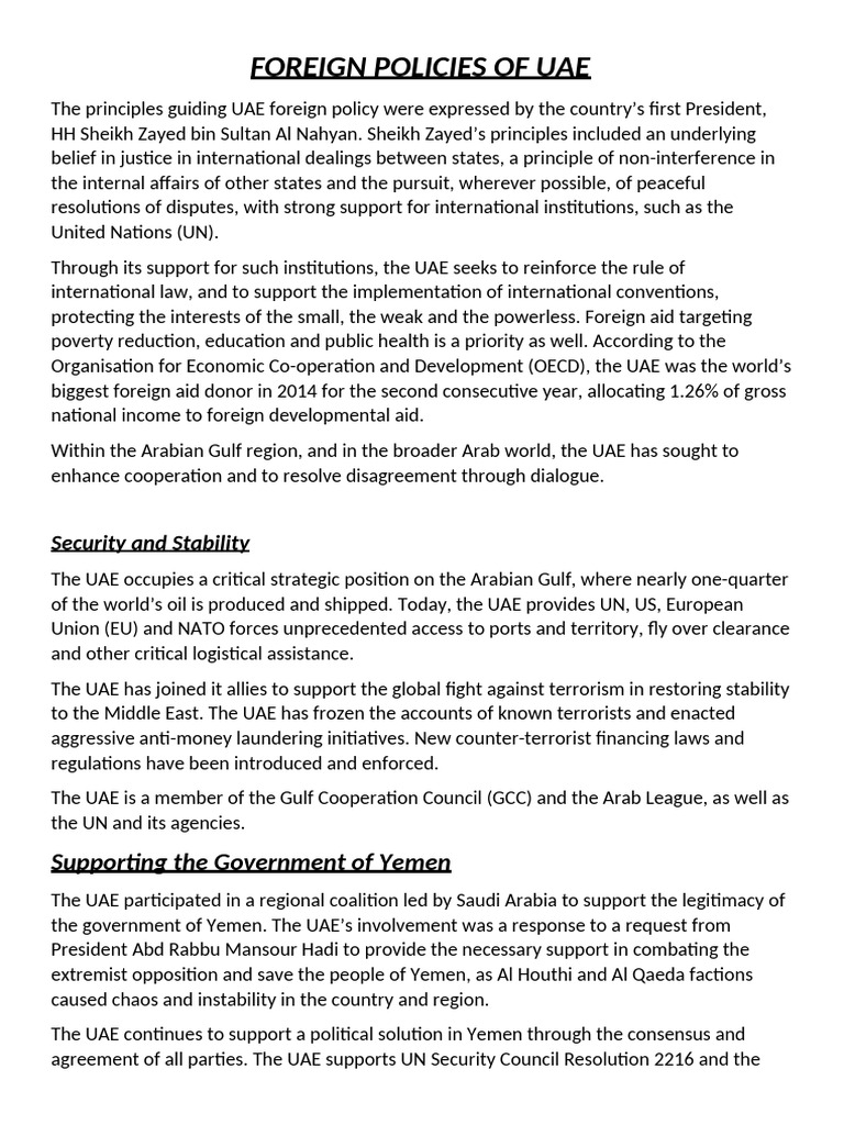 UAE Foreign Policy Principles and Actions | PDF | United Arab Emirates ...