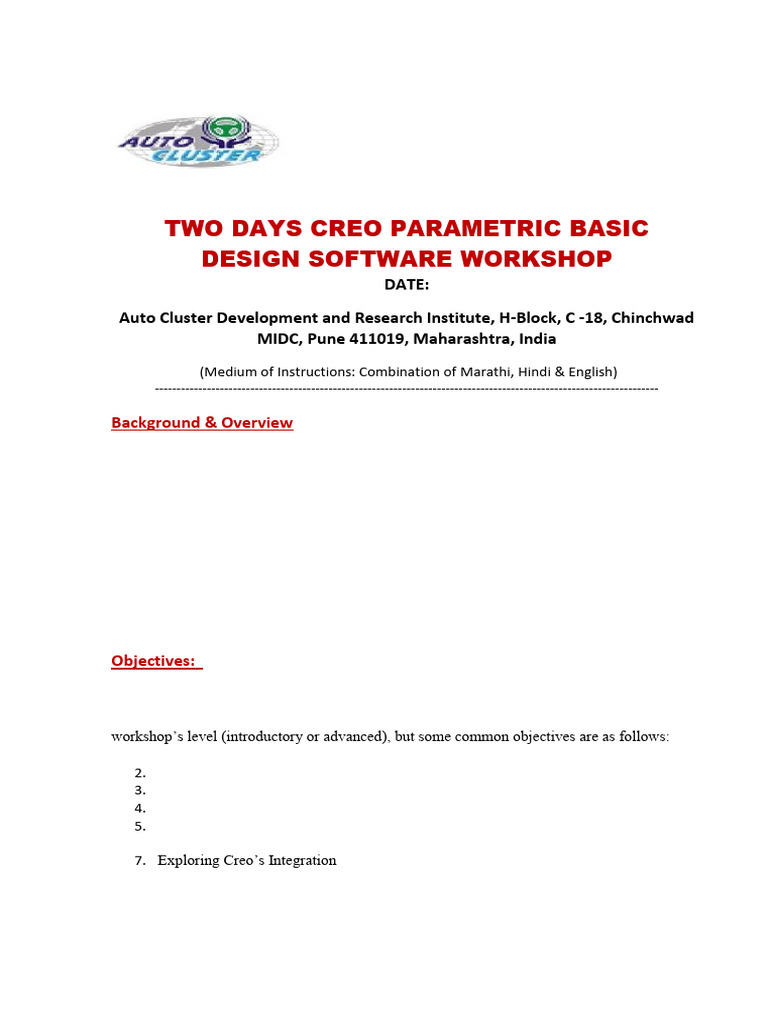 Creo Parametric Design Workshop in Pune | PDF | Computer Aided Design