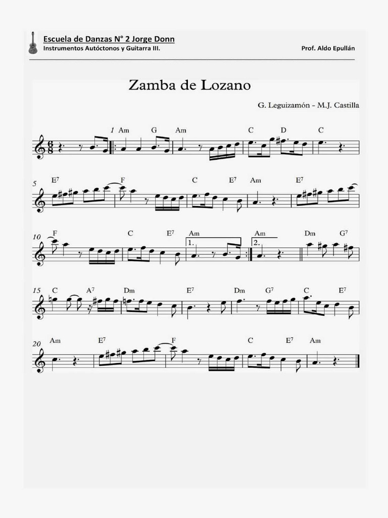 Zamba de Lozano Melodía | PDF