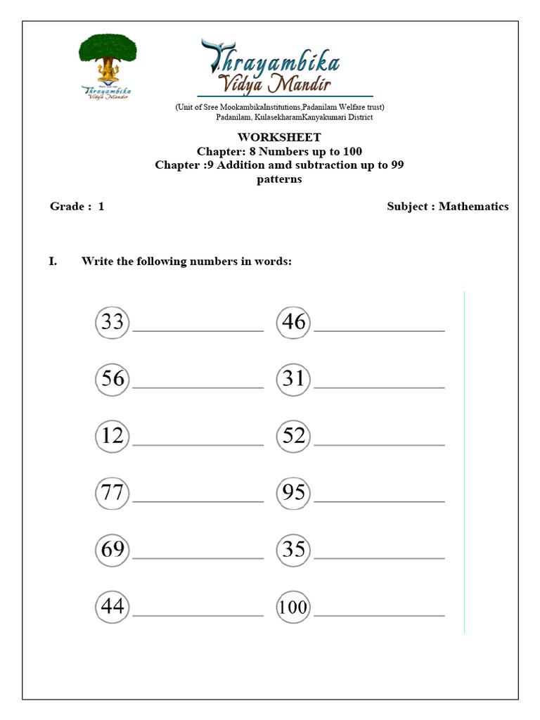 Grade 1 Math Worksheet: Numbers & Operations | PDF