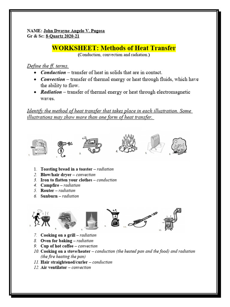 542276610 Heat Transfer Worksheet Science 8 | PDF | Convection | Heat ...