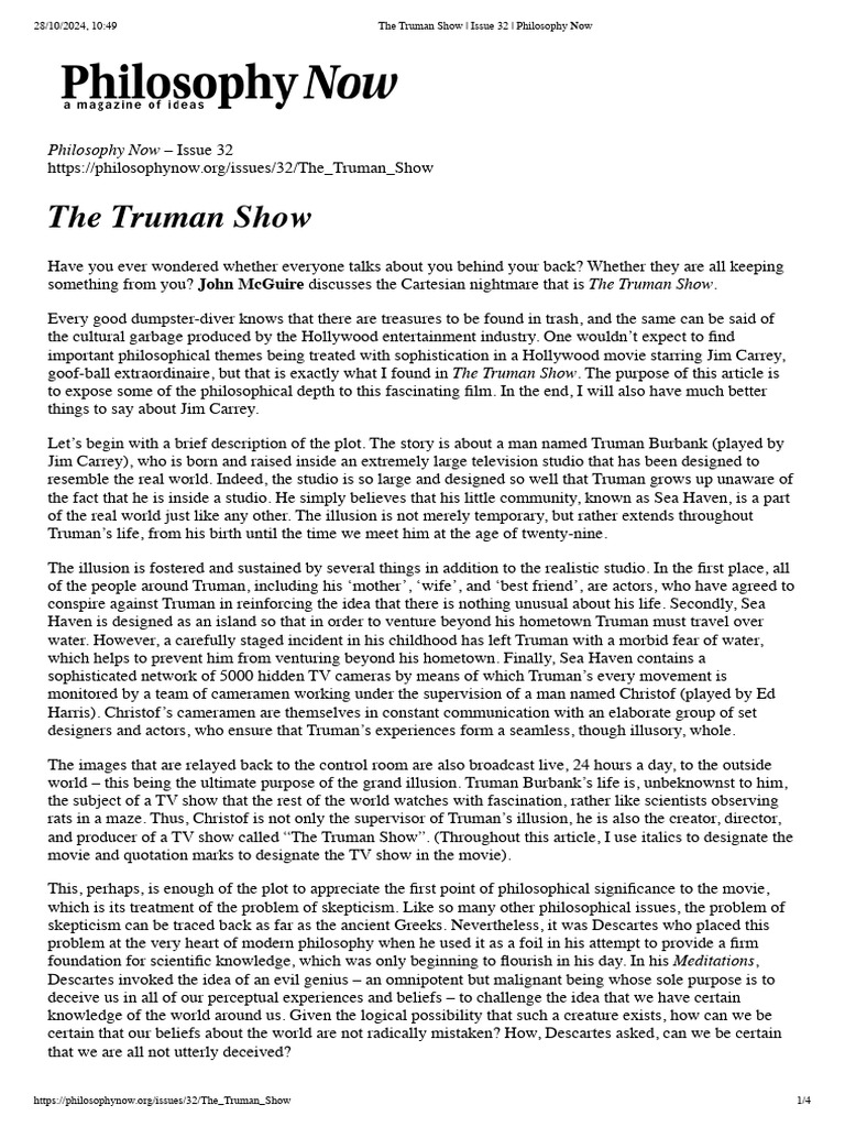 Philosophical Insights of The Truman Show | PDF