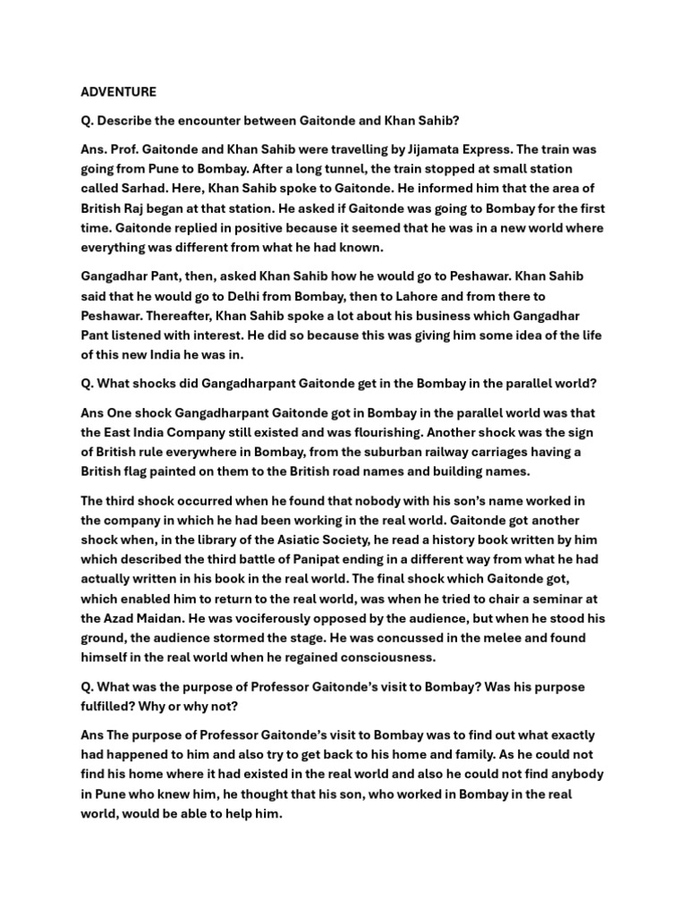 Adventure class 11 | PDF