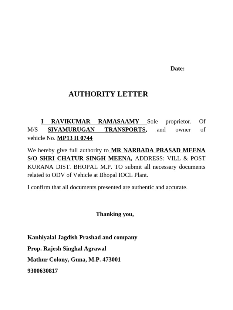 Authority Letter | PDF