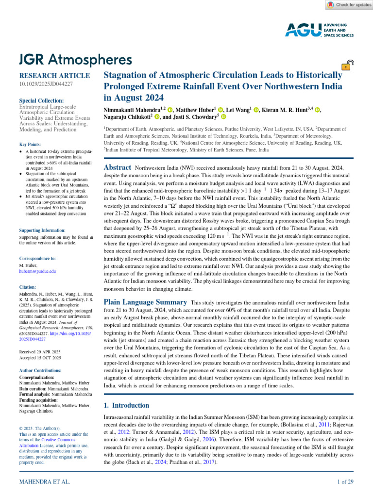 JGR Atmospheres - 2025 | PDF | Jet Stream | Monsoon