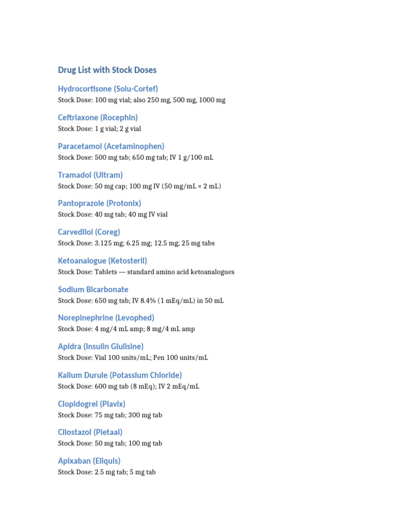 Essential Drug Stock Doses List | PDF