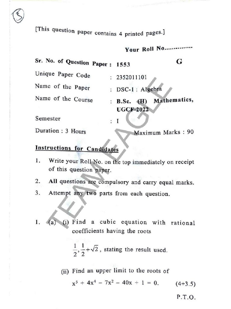 Maths Honours Sem 1 Pyq-output | PDF
