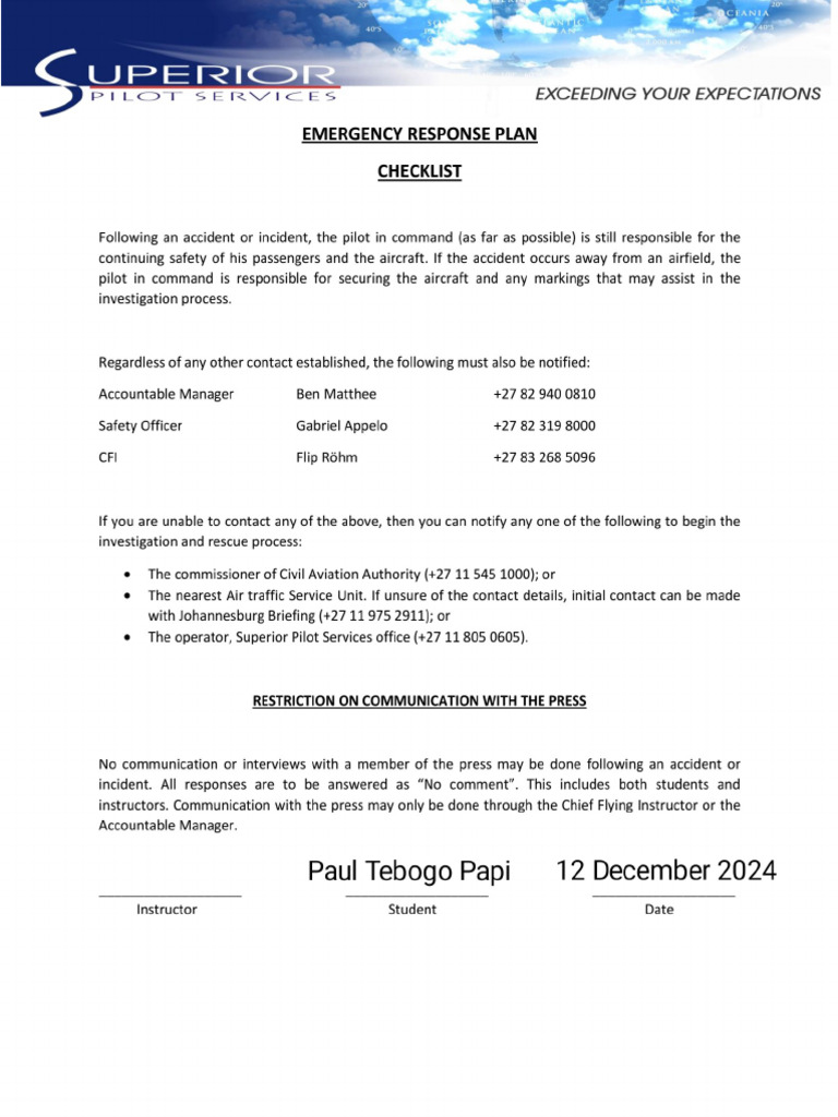 4. Filled in Emergency Response Plan | PDF