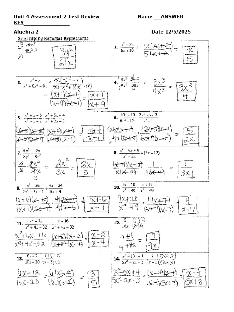 Unit 4 Assessment 2 Test Review - A2 ANSWER KEY | PDF
