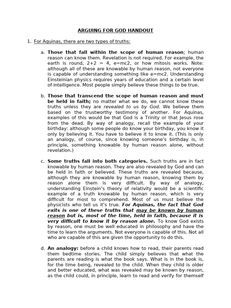 Arguing for God Handout | PDF | Reason | Truth