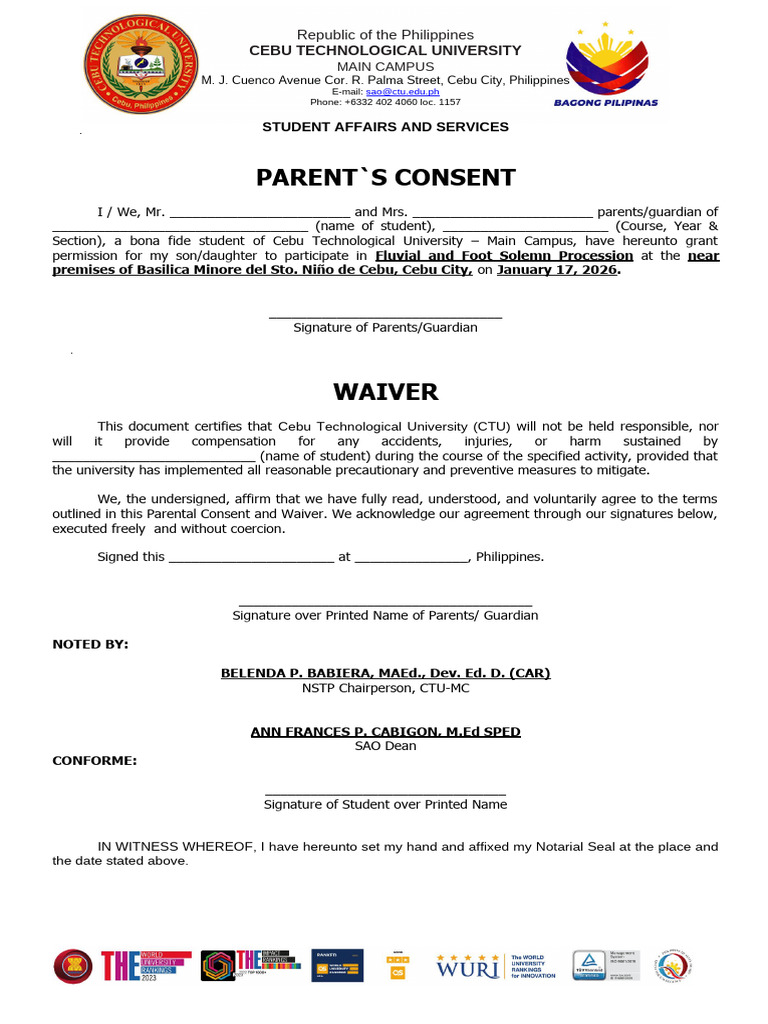 Parent Consent and Waiver Form CTU | PDF | Common Law