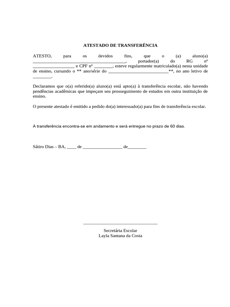 Atestado de Transferência Escolar | PDF