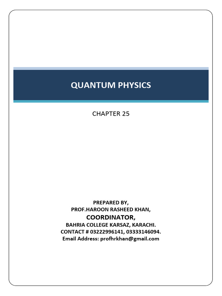 CHAPTER#25 QUANTUM PHYSICS | PDF | Photoelectric Effect | Electron
