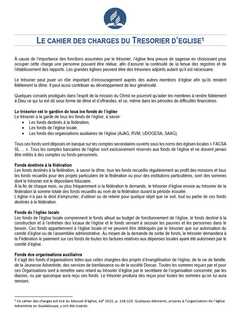 Rôle et responsabilités du trésorier d'église | PDF | Église chrétienne ...