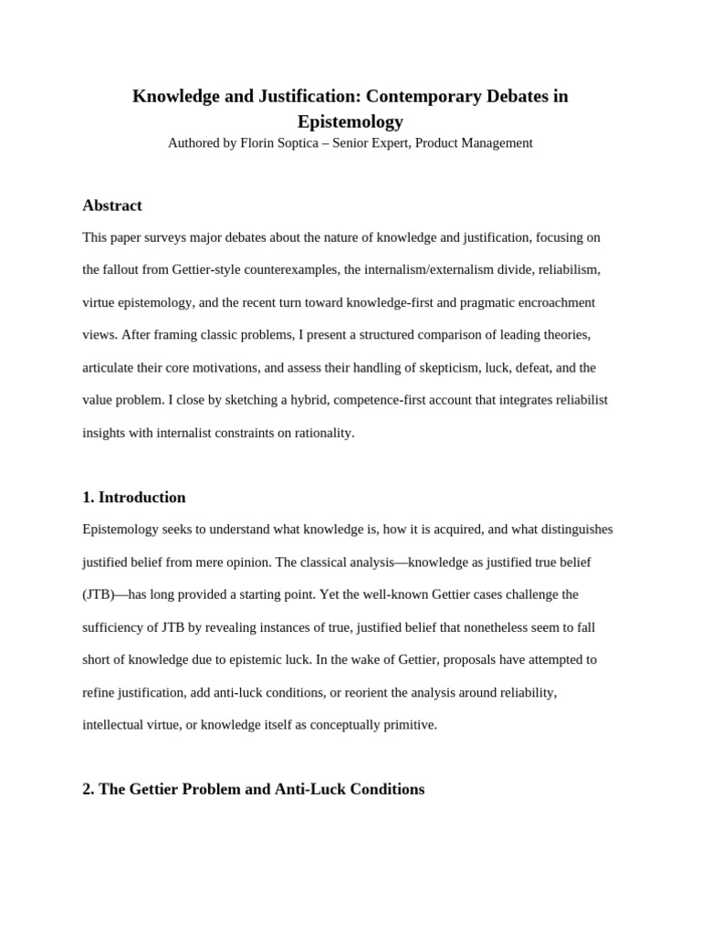Paper1 Epistemology Knowledge and Justification | PDF | Epistemology | Internalism And Externalism