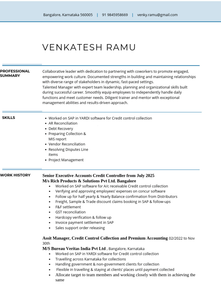 Venkatesh_Ramu_ Credit Controller45 (7) (1) (7) | PDF | Invoice ...