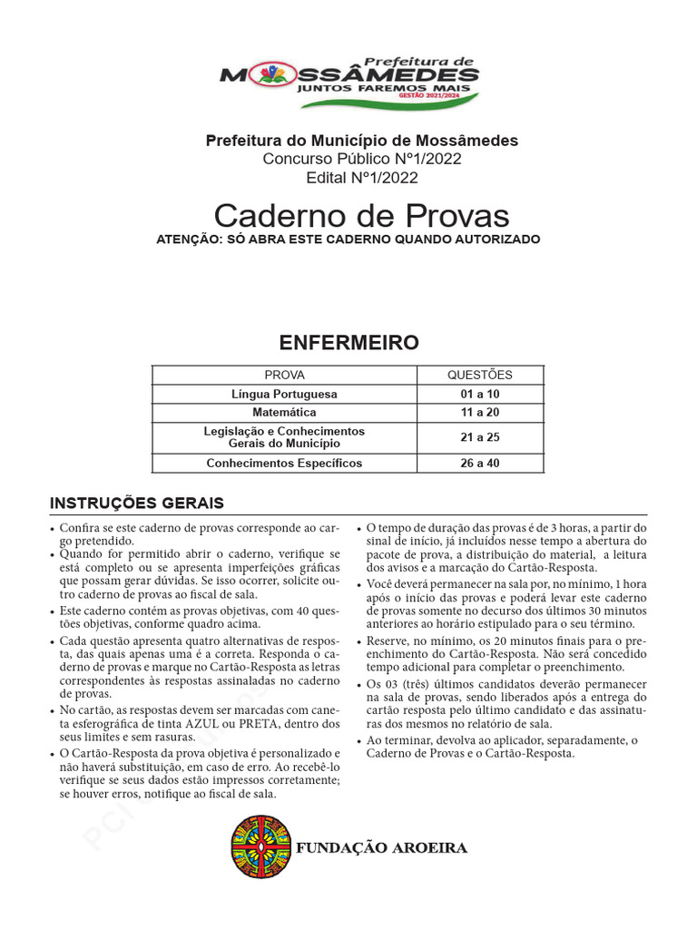 ProvaEnfermagem_PrefMossamedes2022 | PDF | Lepra | Índice de massa corporal
