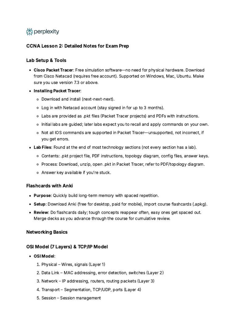 CCNA Exam Prep: Lab Notes & Basics | PDF | Osi Model | Internet Protocols