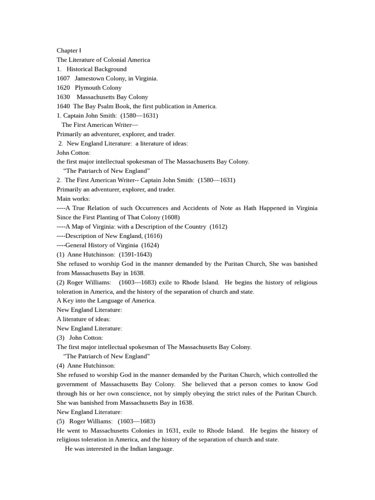 Colonial American Literature Overview | PDF