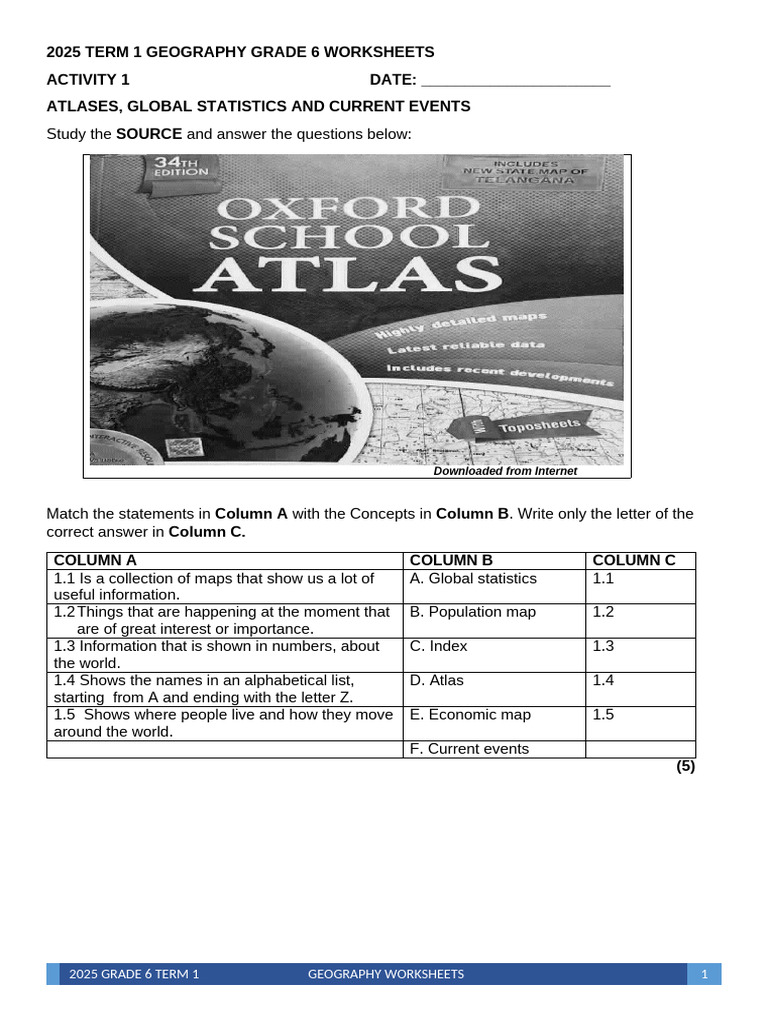 Grade 6 Geography Worksheets 2025 | PDF | Longitude | Sphere