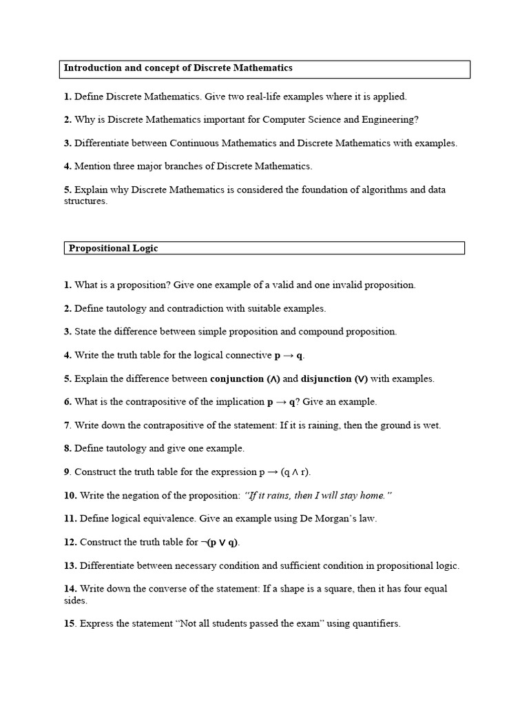 Discrete Mathematics SAQ Note | PDF | Logic | Mathematics