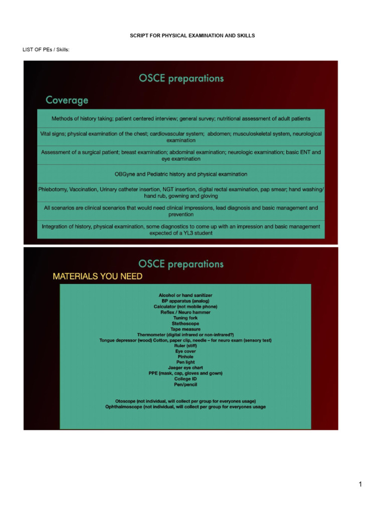 OSCE PE & Skills Script.docx | PDF | Electrocardiography | Cardiopulmonary Resuscitation
