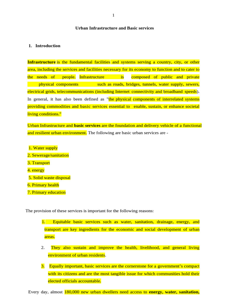 urban basic services | PDF | Infrastructure | Sanitation