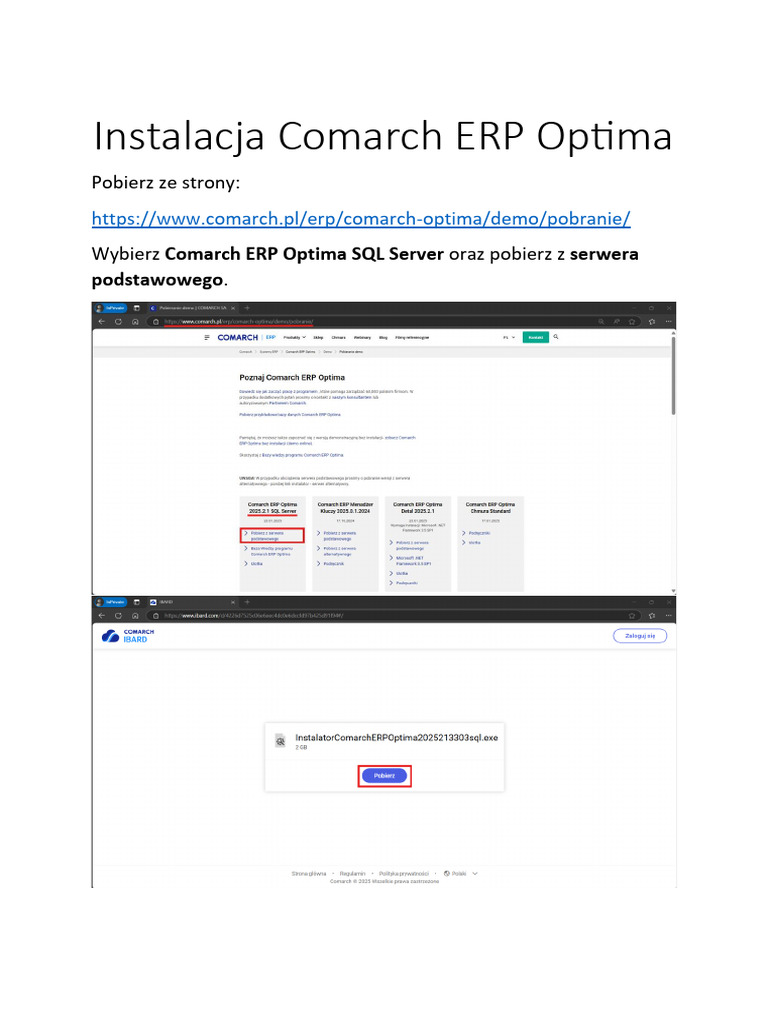 Comarch ERP Optima Instalacja 24.10.2025 | PDF