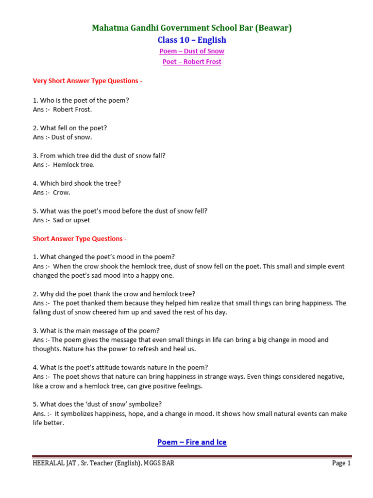Class 10 English Poems Analysis Guide | PDF | Tiger | Love