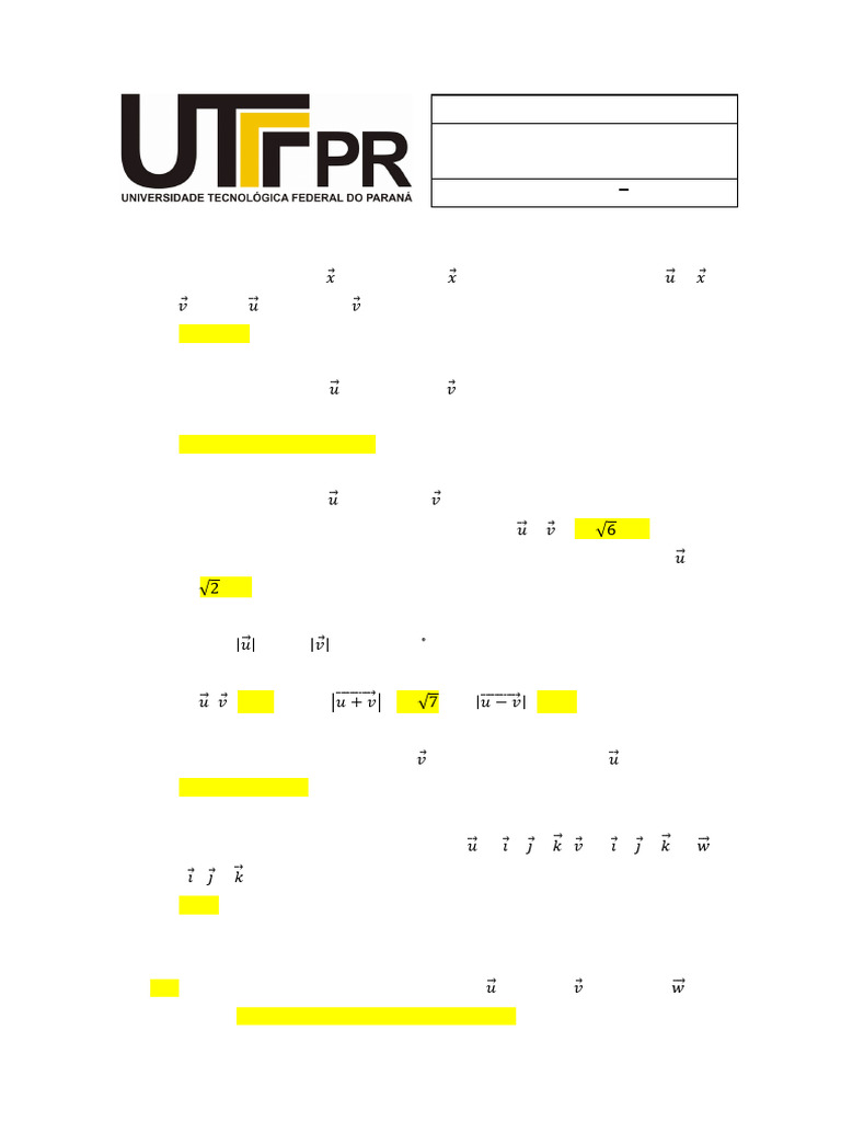 Lista de Exercicios 01 - Prova 03 GAAL(1) | PDF
