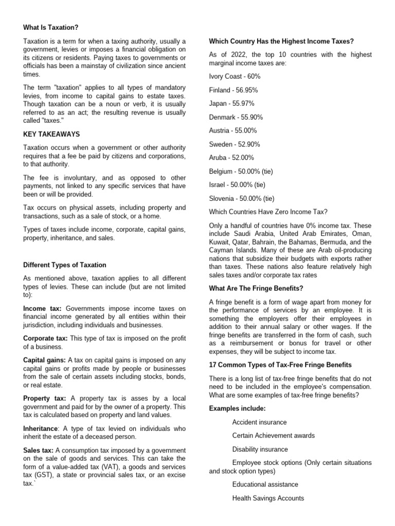 What is Taxation | PDF | Taxes | Employee Benefits