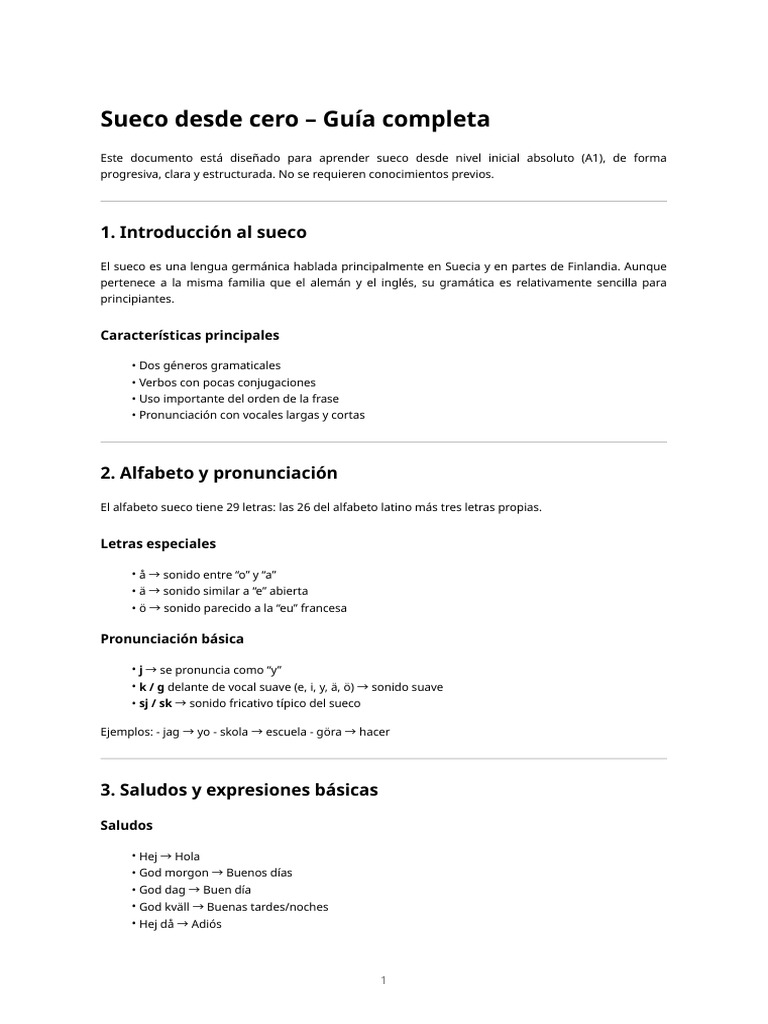 Aprende Sueco Desde Cero: Guía A1 | PDF | Gramática | Lingüística