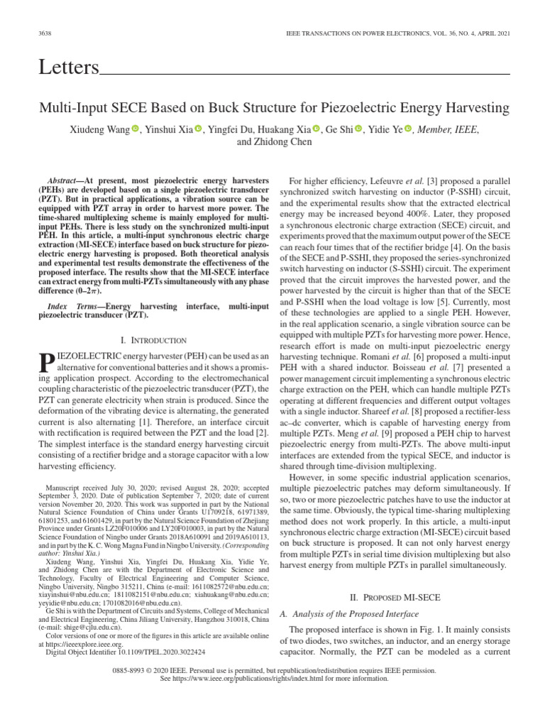 Multi-Input SECE Based on Buck Structure for Piezoelectric Energy ...