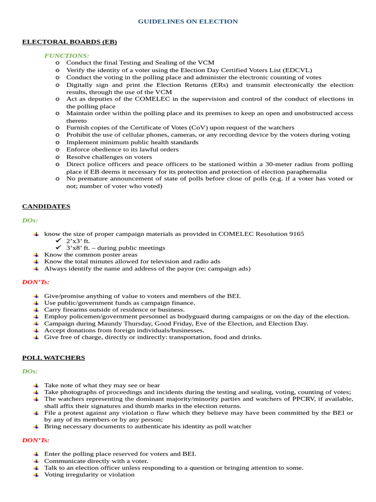 Election Guidelines and Prohibited Acts | PDF | Ballot | Elections