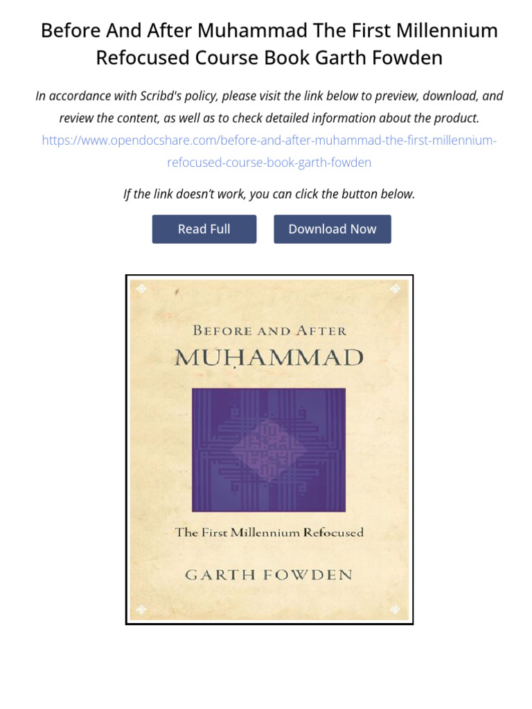 Before And After Muhammad The First Millennium Refocused Course Book ...