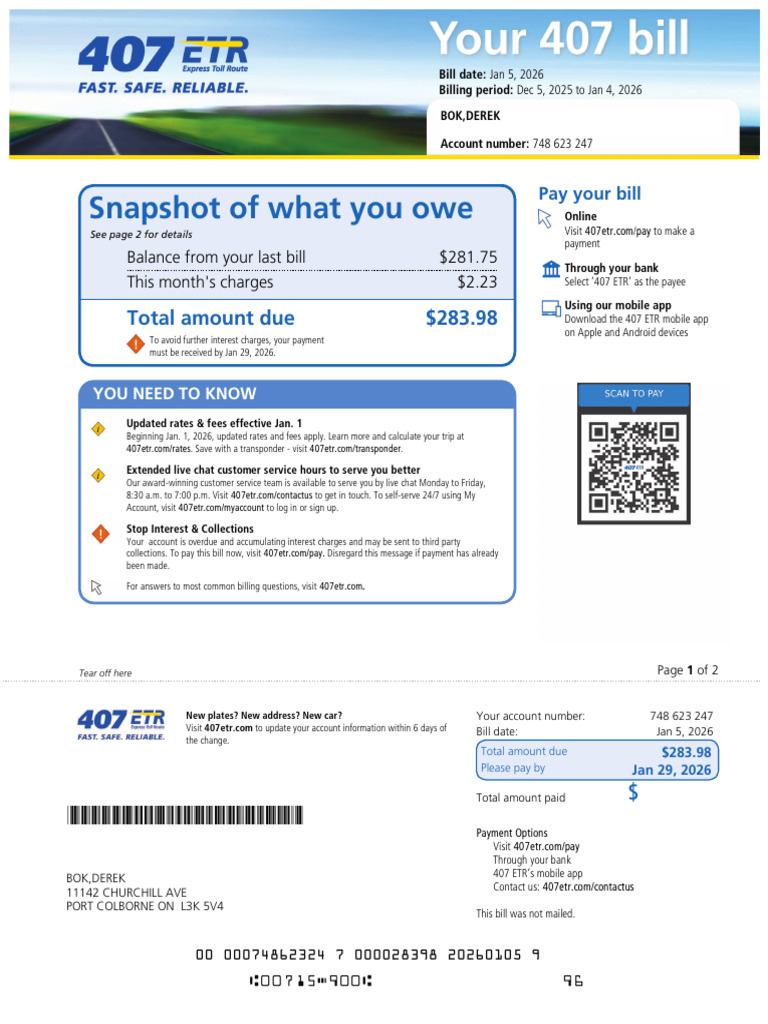 2026-01-05 - 748623247 Statement | PDF | Toll Road | Fee