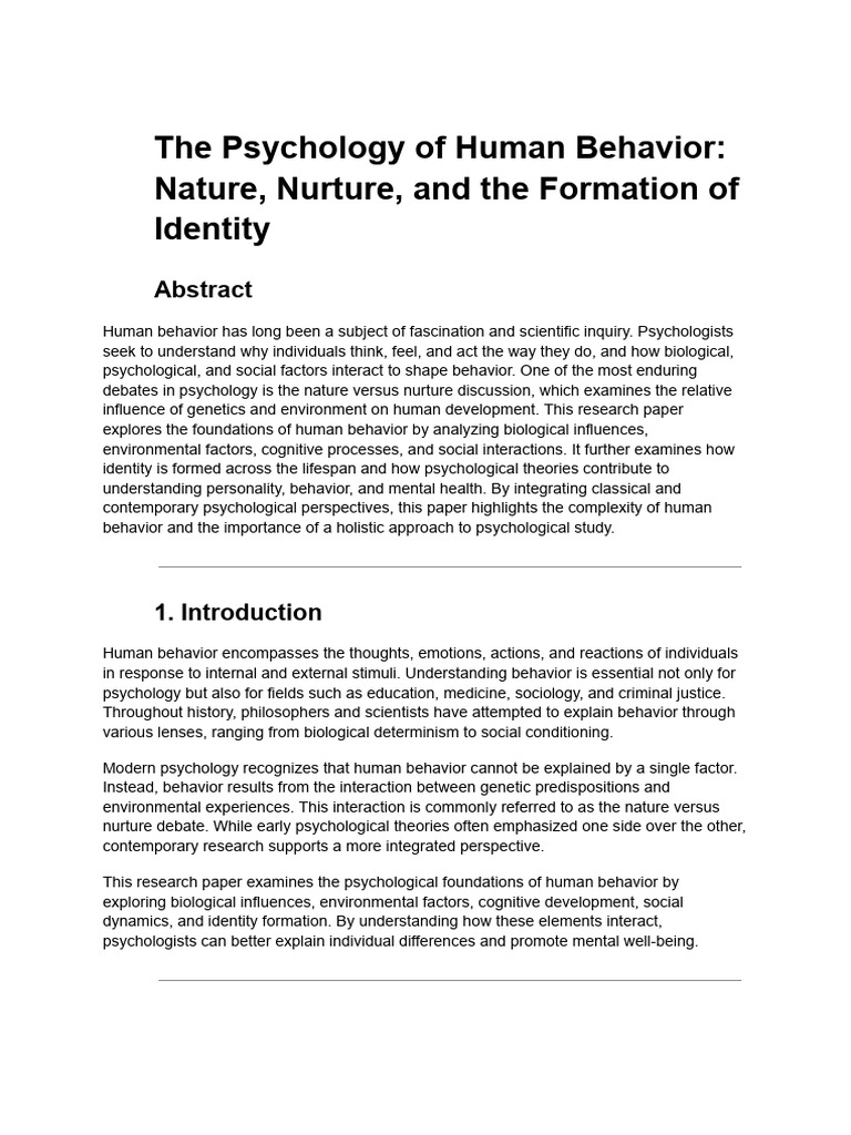 Understanding Human Behavior: Nature vs. Nurture | PDF | Psychology ...