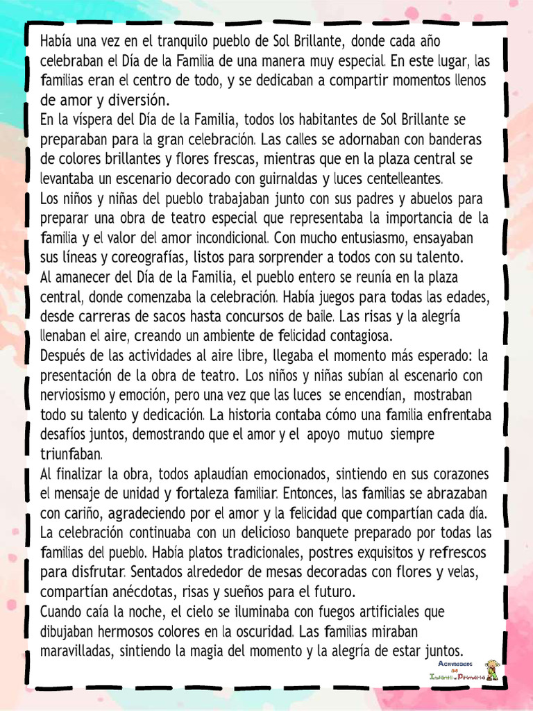 Comprension Lectora Cuento Dia de La Familia REFUERZO en CASA | PDF