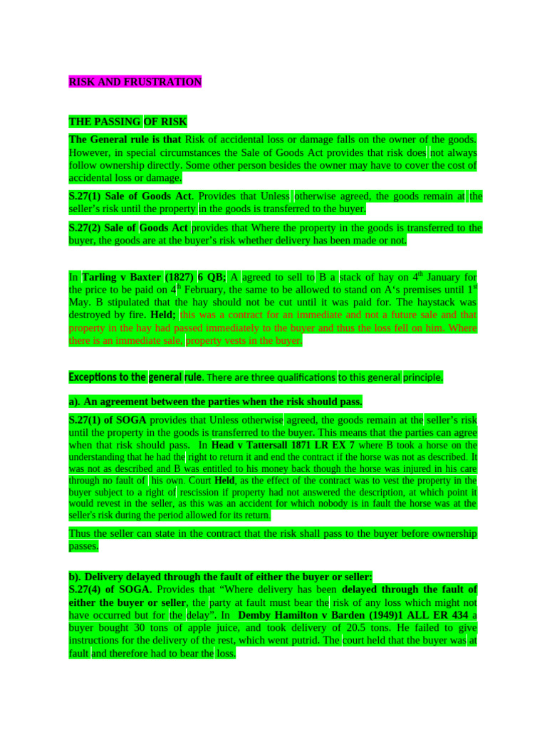 RISK IN SALE OF GOODS | PDF | Legal Liability | Duty Of Care