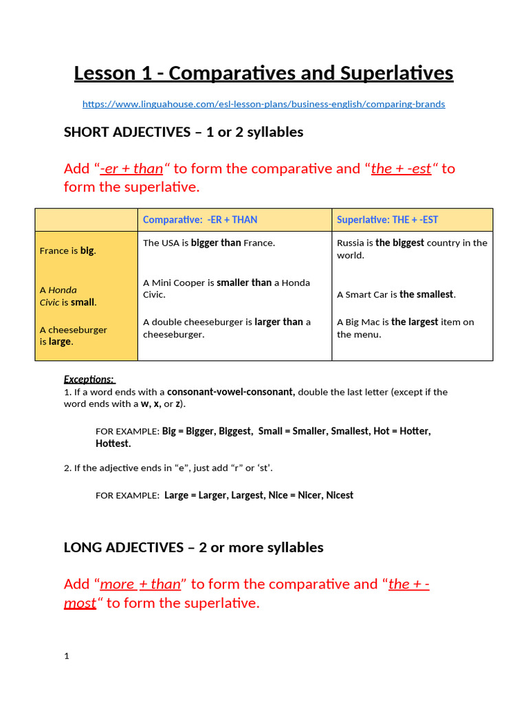 Comparatives and Superlatives Guide | PDF