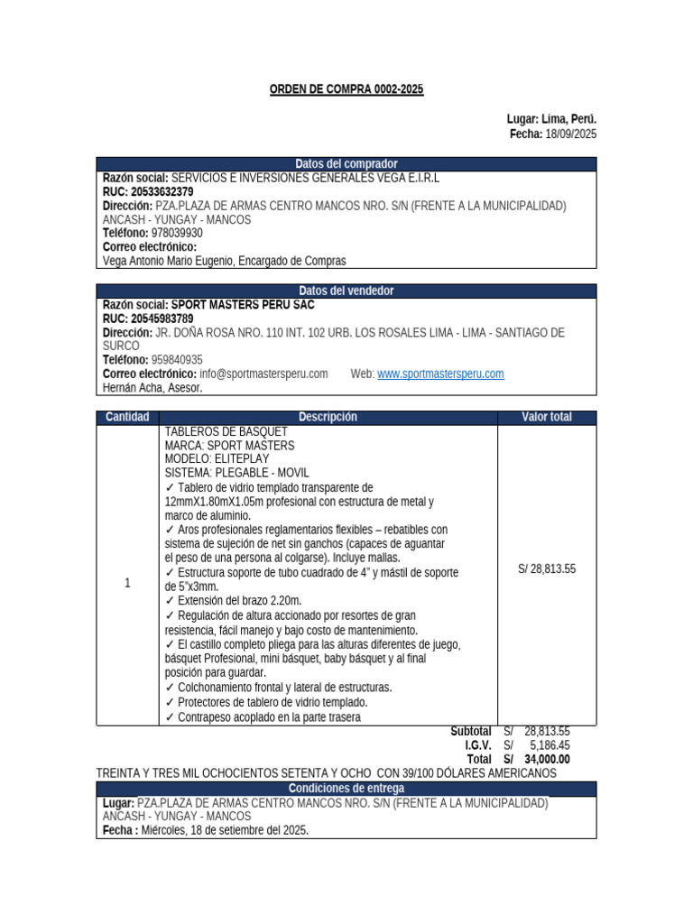 Ejemplo de Orden de Compra | PDF