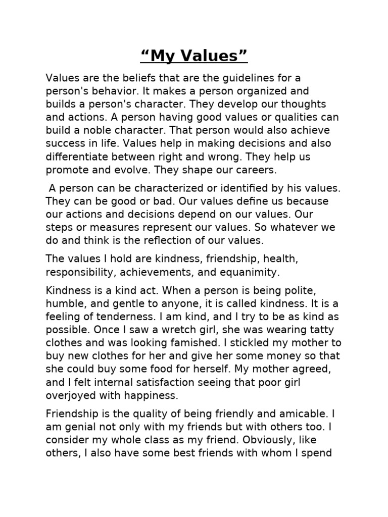 My Values (Essay Competition) | PDF | Psychological Concepts | Psychology