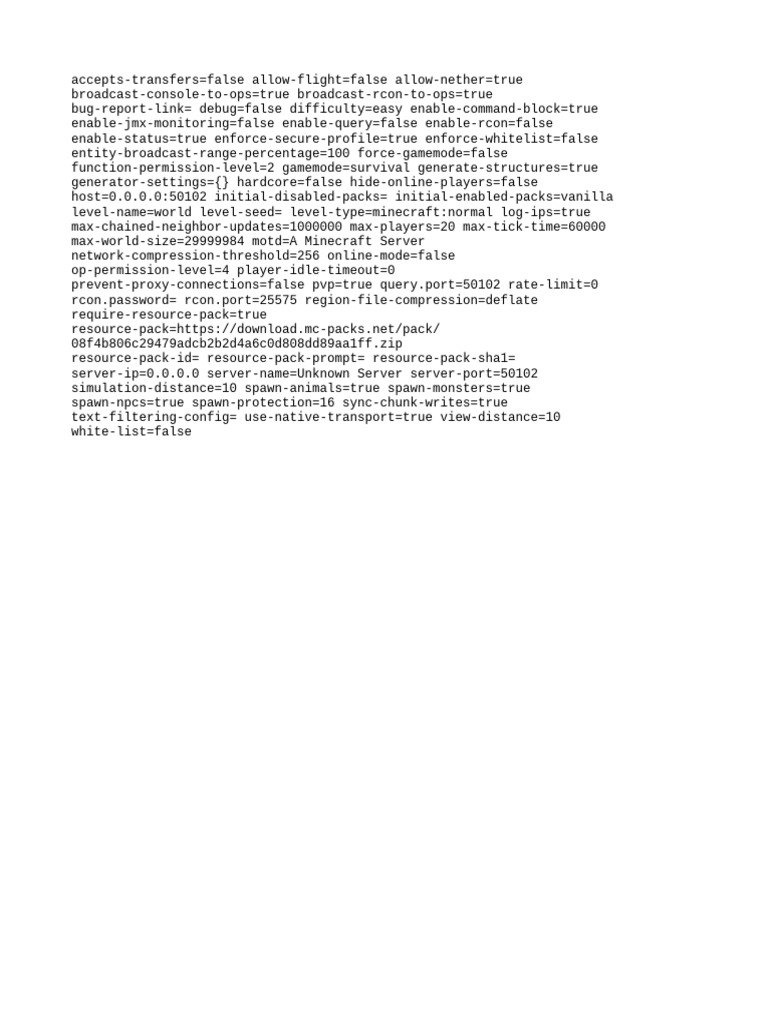 Minecraft Server Configuration Settings | PDF